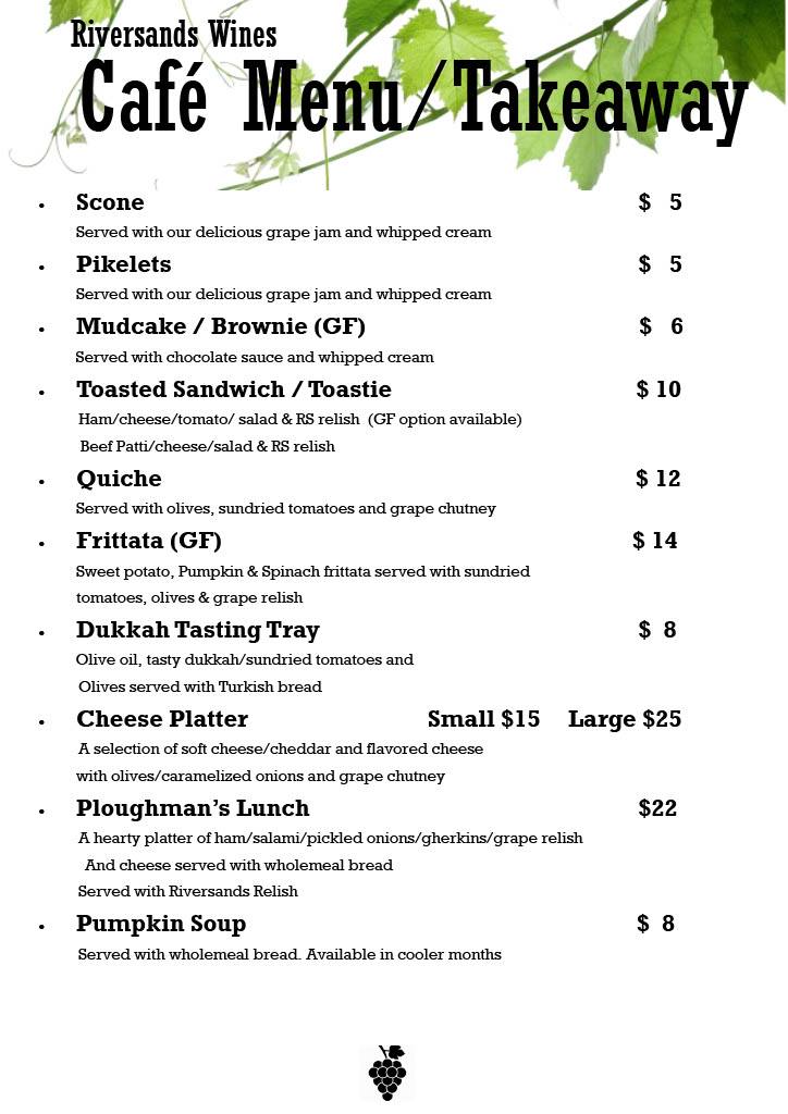 Cafe Menu - Riversands Wines